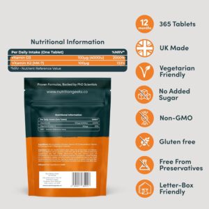 NUTRITION GEEKS Vitamin D3+ K2 Tablets | The Life Lifter